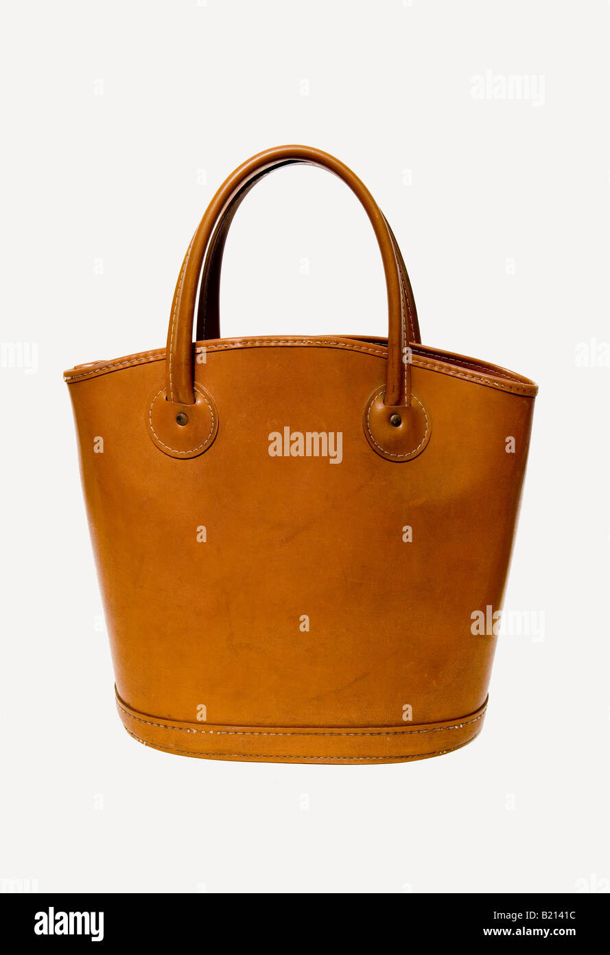 Retro 1960's brown leather shopping bag Stock Photo - Alamy