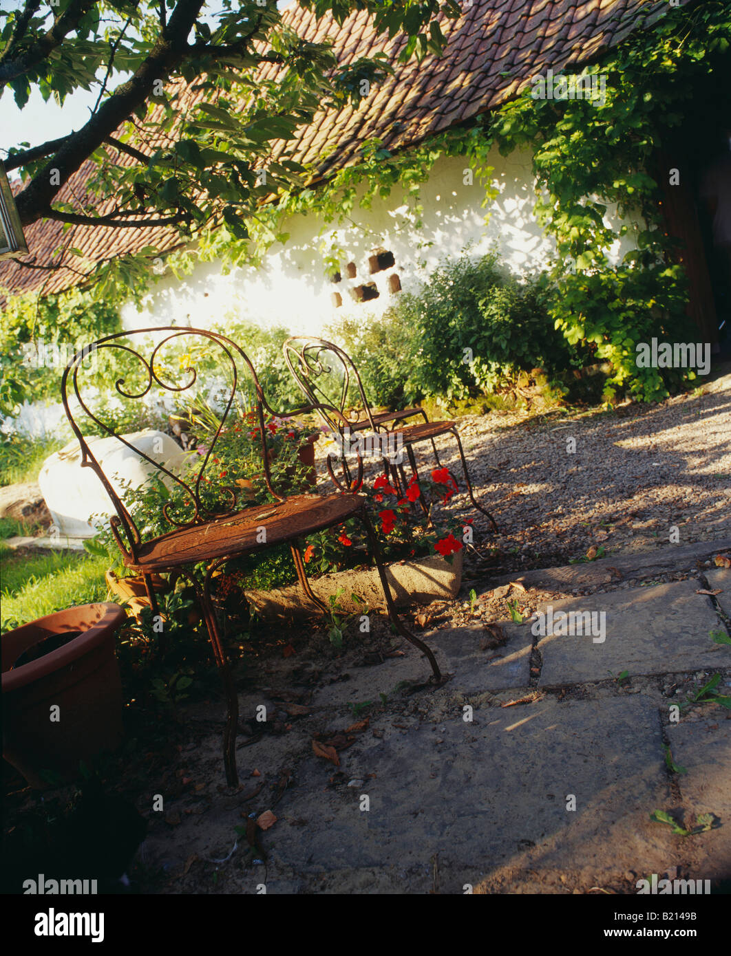 rusty old chairs in garden Stock Photo - Alamy