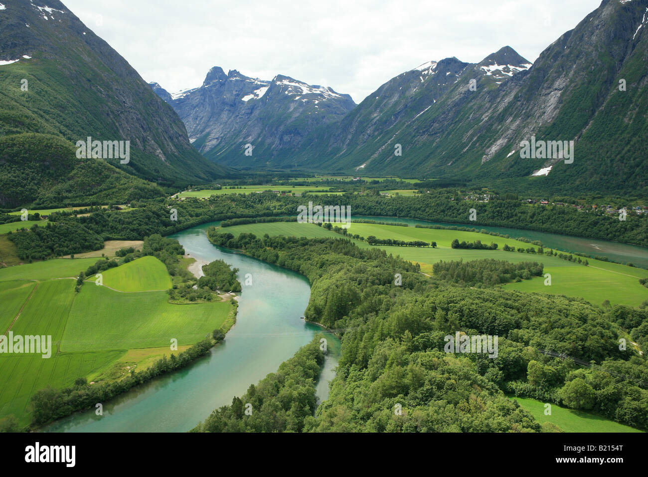 Aerial view of Rauma river and the valley Isterdalen, Rauma kommune ...