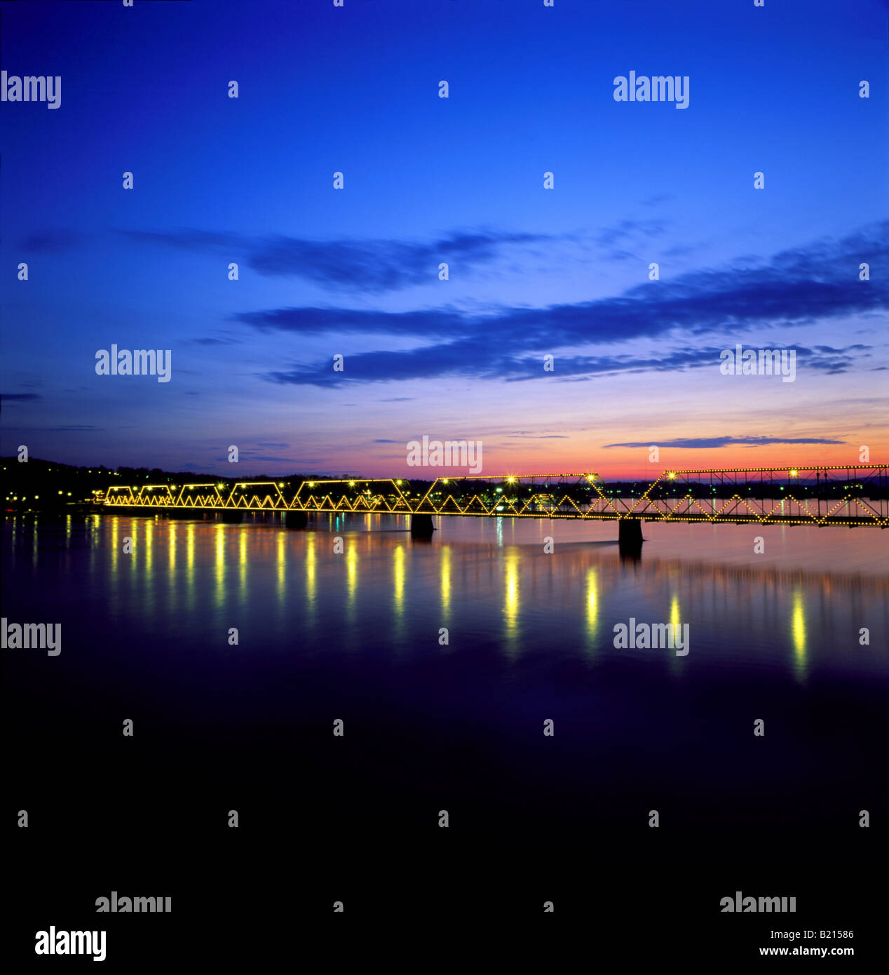 Dusk view of the Walnut Street Bridge, a pedestrian bridge that spans ...