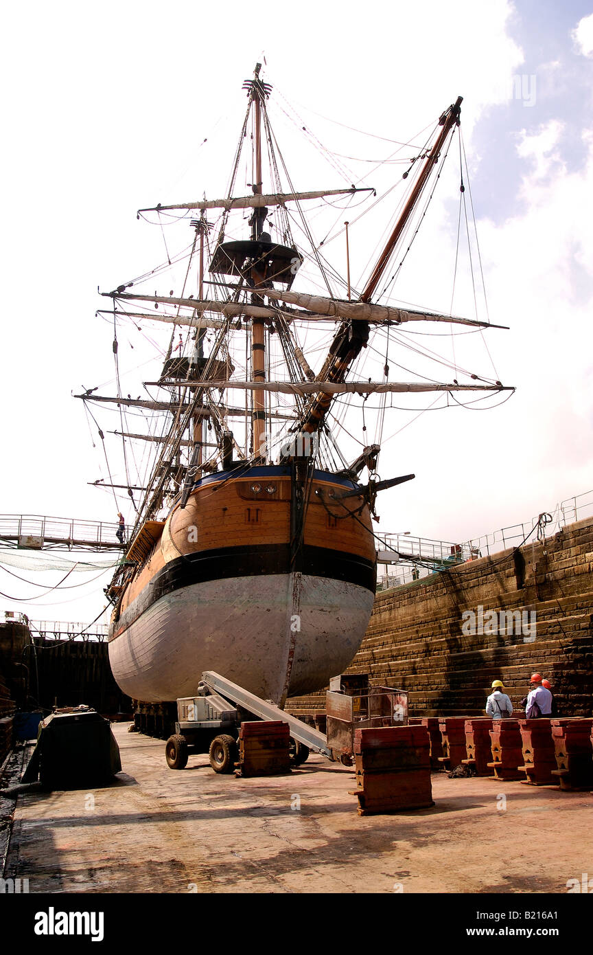HM Bark Endeavour a replica of Captain James Cook s famous ship Stock ...