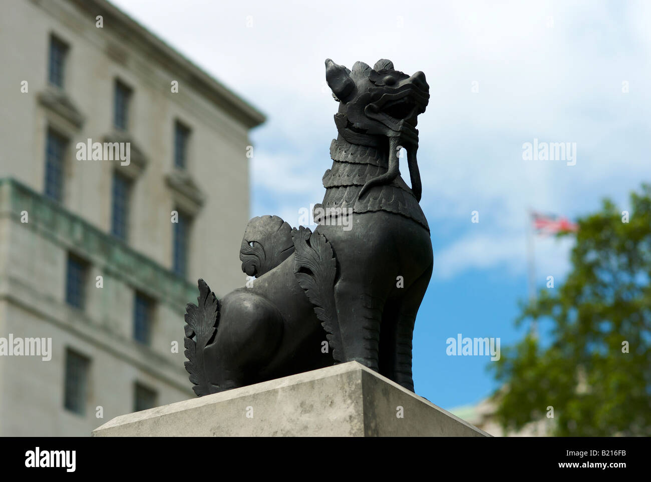 A bronze chinthe a lionlike guardian for Burmese temples that is a ...