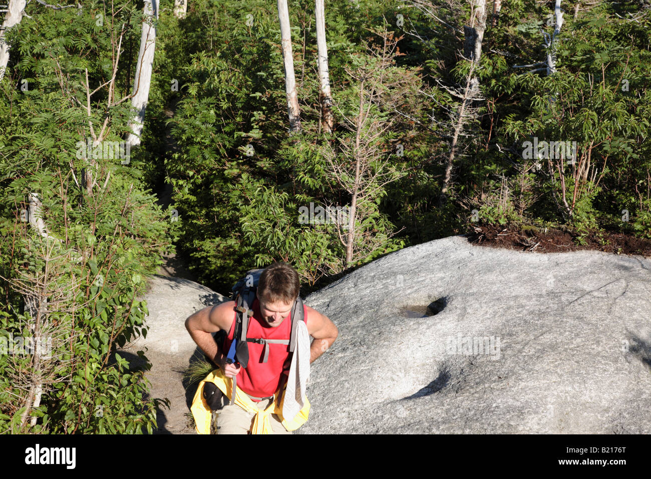 Hikers climb Caps Ridge Trail during the summer months Located in the ...