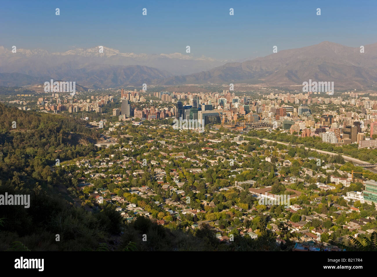 Elevated view over Santiago City and the Andes mountains, Chile, South ...