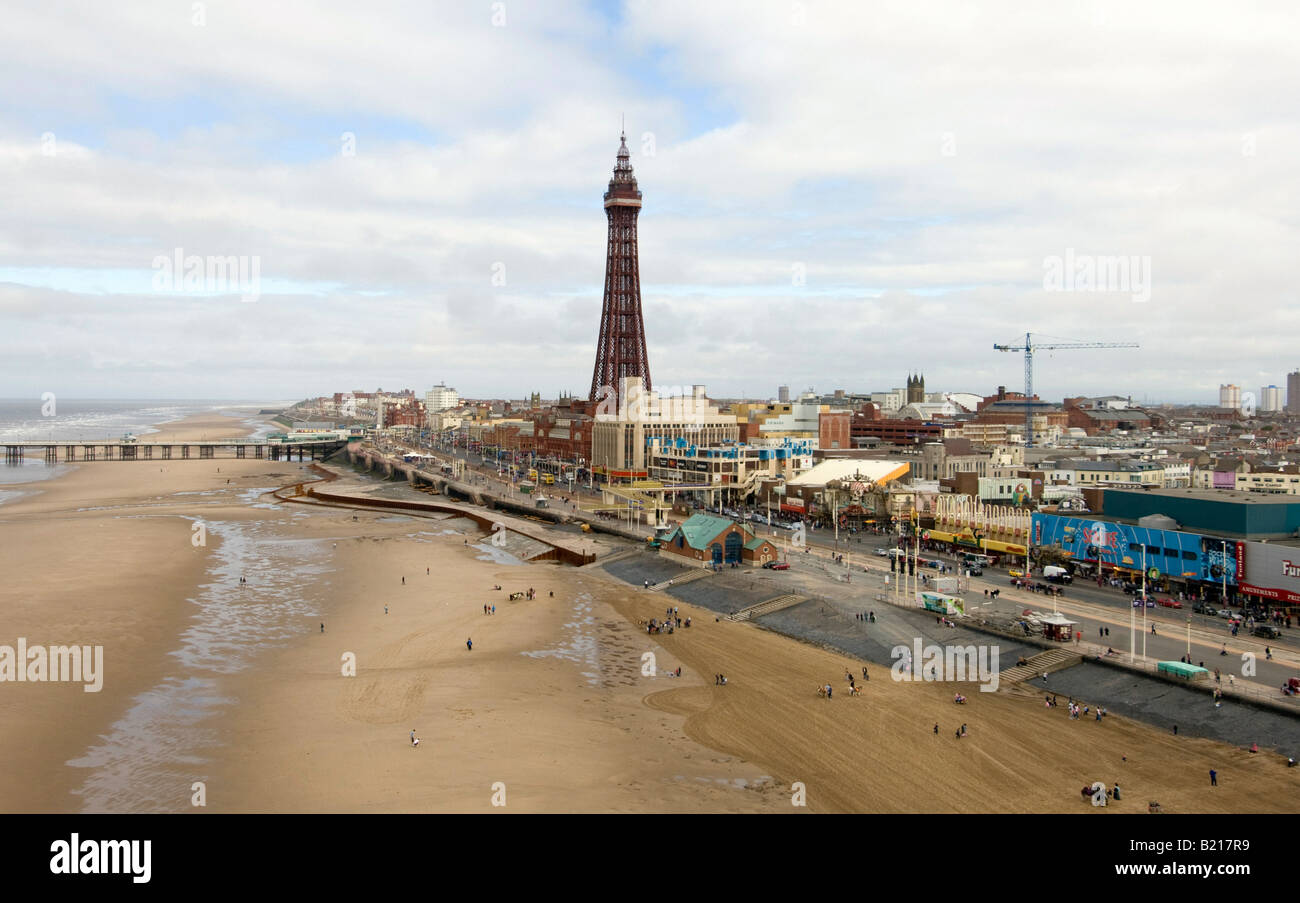 View of Blackpool town centre, Tower and North Pier, Lancashire England ...
