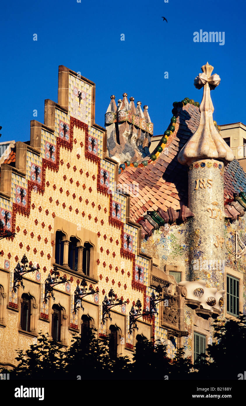 Facades of Casa Battlo Casa Amatller from A Gaudi Barcelona Catalonia ...