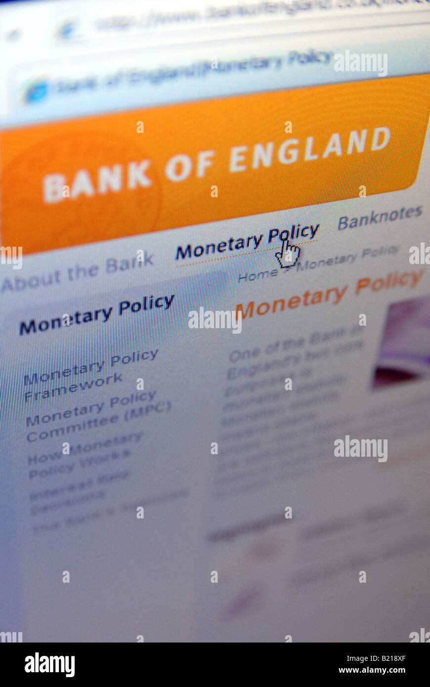 The bank of englands website, creative focus Stock Photo - Alamy