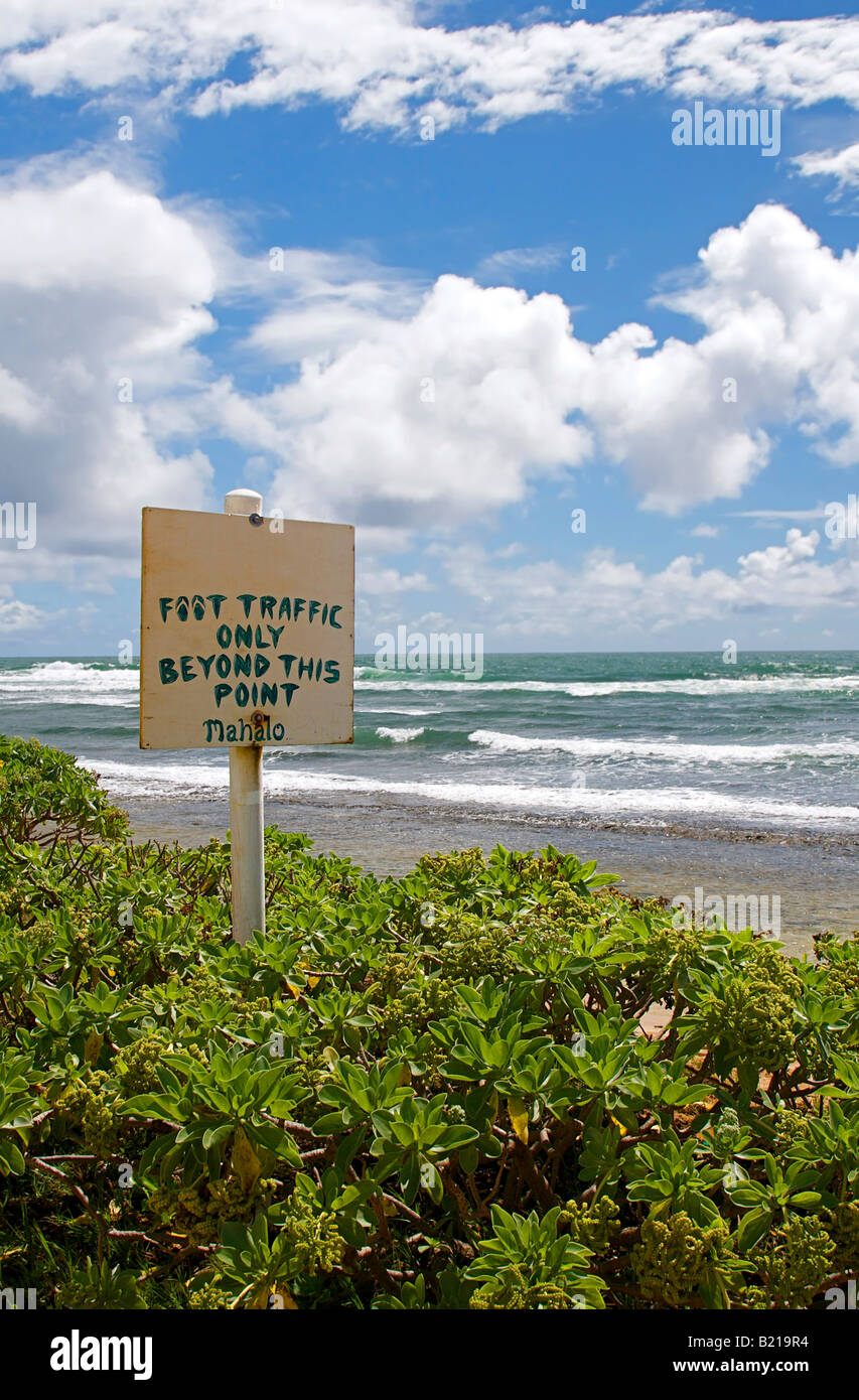Beach sign on the lush island of Kauai Hawaii Stock Photo - Alamy