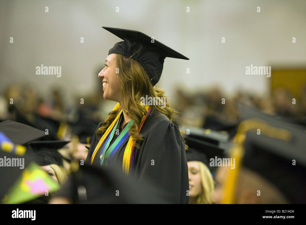 A big smile on a happy female graduate from Massachusetts College of ...