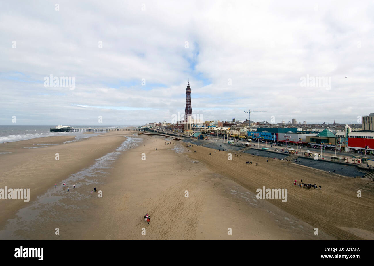 View of Blackpool town centre, Tower and North Pier, Lancashire England ...