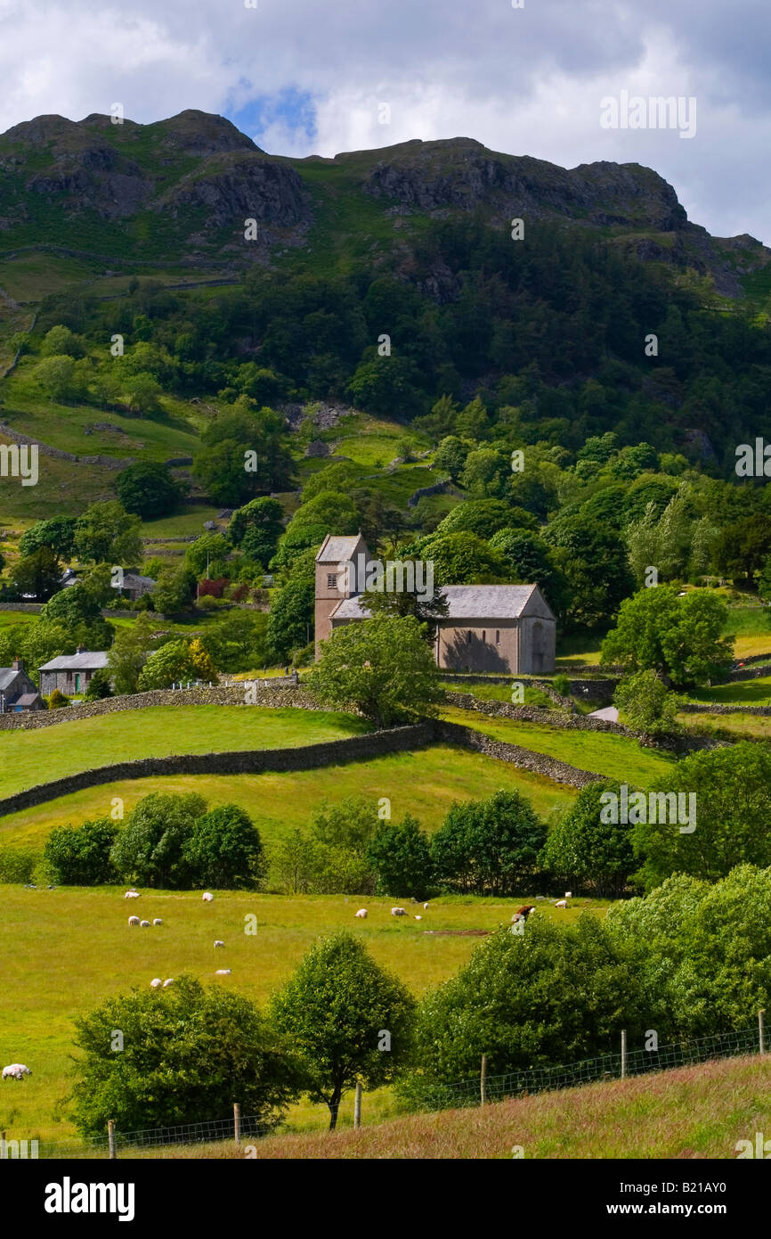 View of the village of Kentmere and the surrounding hills in the Lake ...