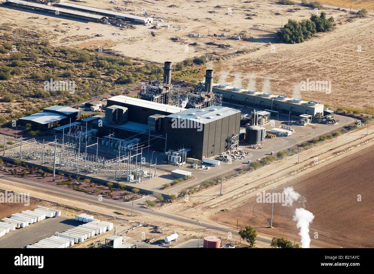 Aerial view of a gas fired power plant located in Arizona Providing ...