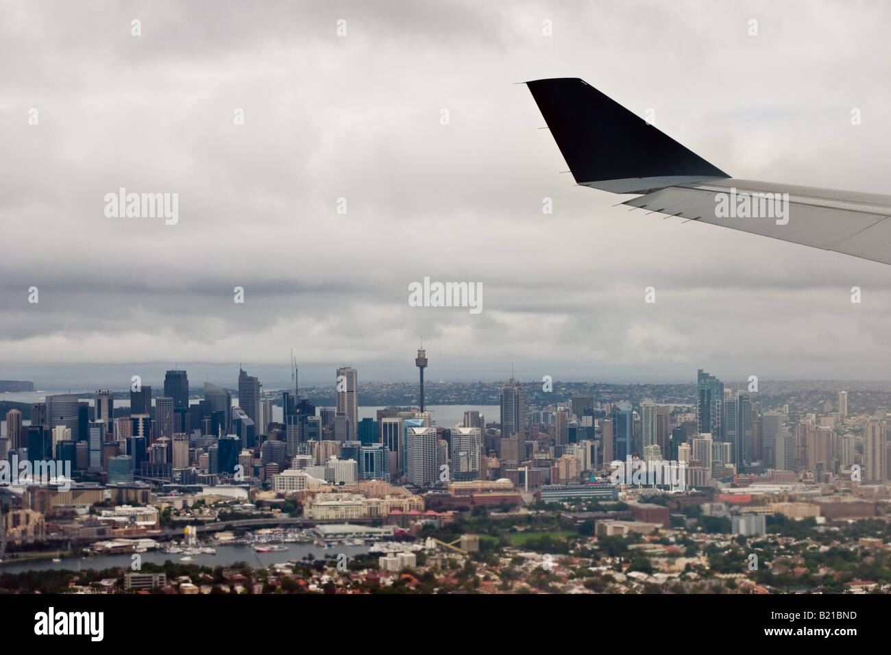 View of downtown Sydney from a window seat on a jumbo jet Stock Photo ...