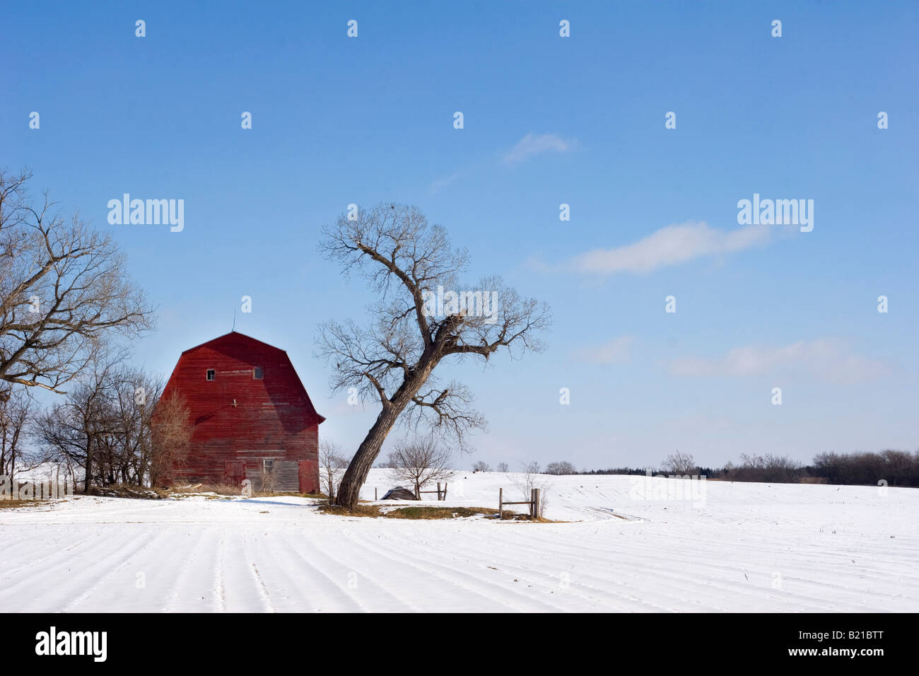 A red barn in the snow in rural Nebraska Jan 1 2008 Stock Photo - Alamy