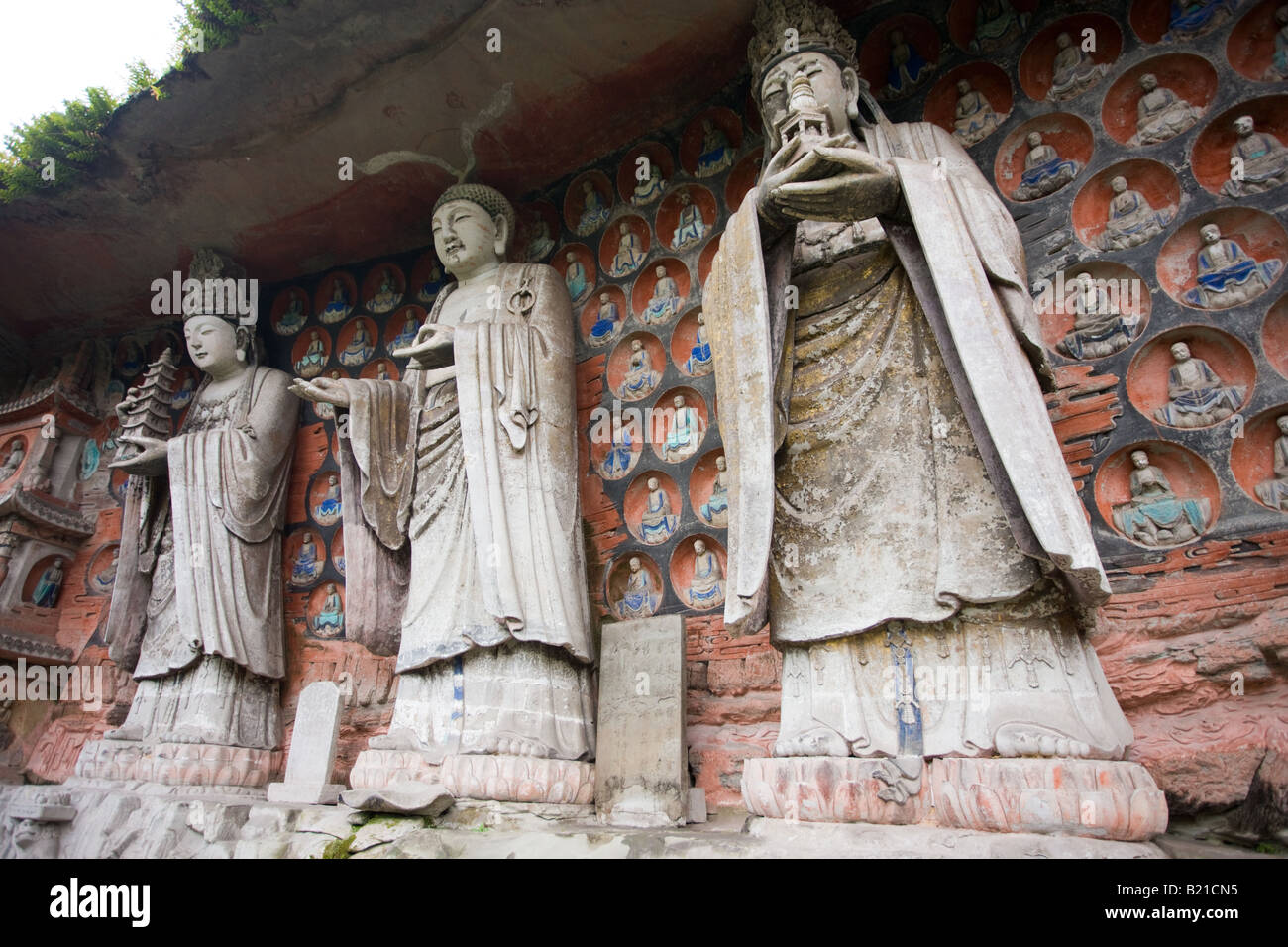Dazu rock carvings of Buddha of Wisdom Buddha of Great Sunlight Buddha ...