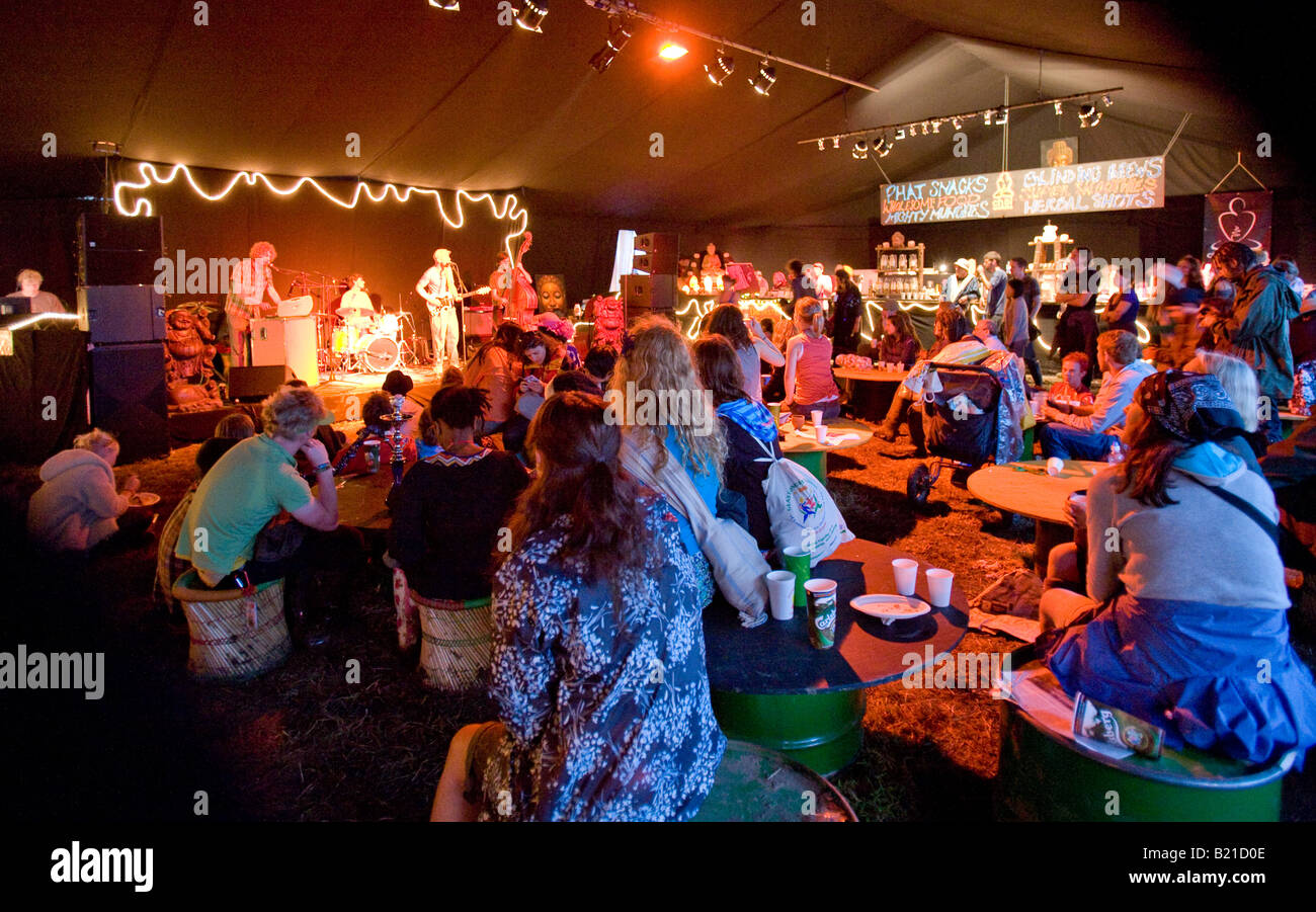 Band Playing Inside A Cafe Tent Glastonbury Festival Pilton Somerest UK ...