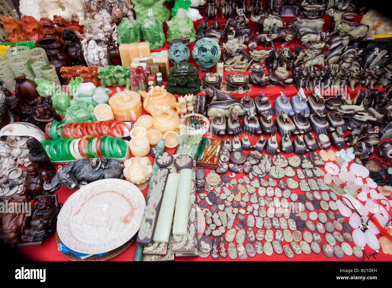 Souvenirs on sale at a stall at Bao Ding in Dazu County near Chongqing ...