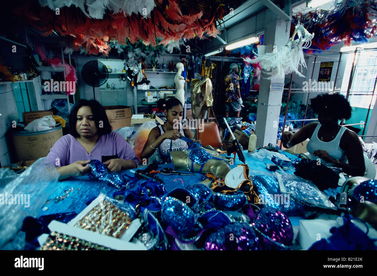 Tailoring carnival costumes Legends Mas Camp Port of Spain Trinidad ...