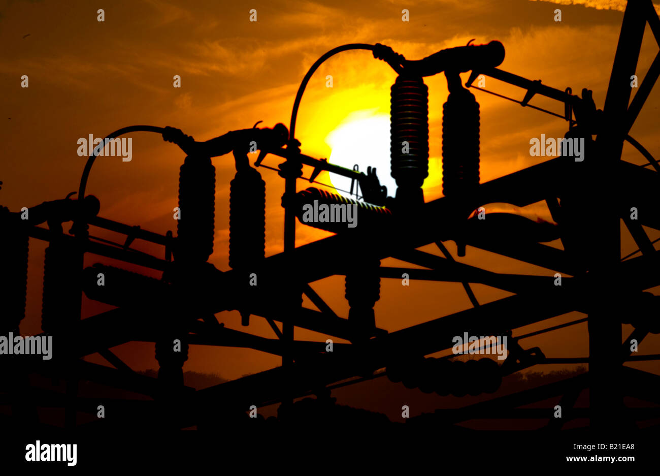 sunset over electric power substation Stock Photo - Alamy
