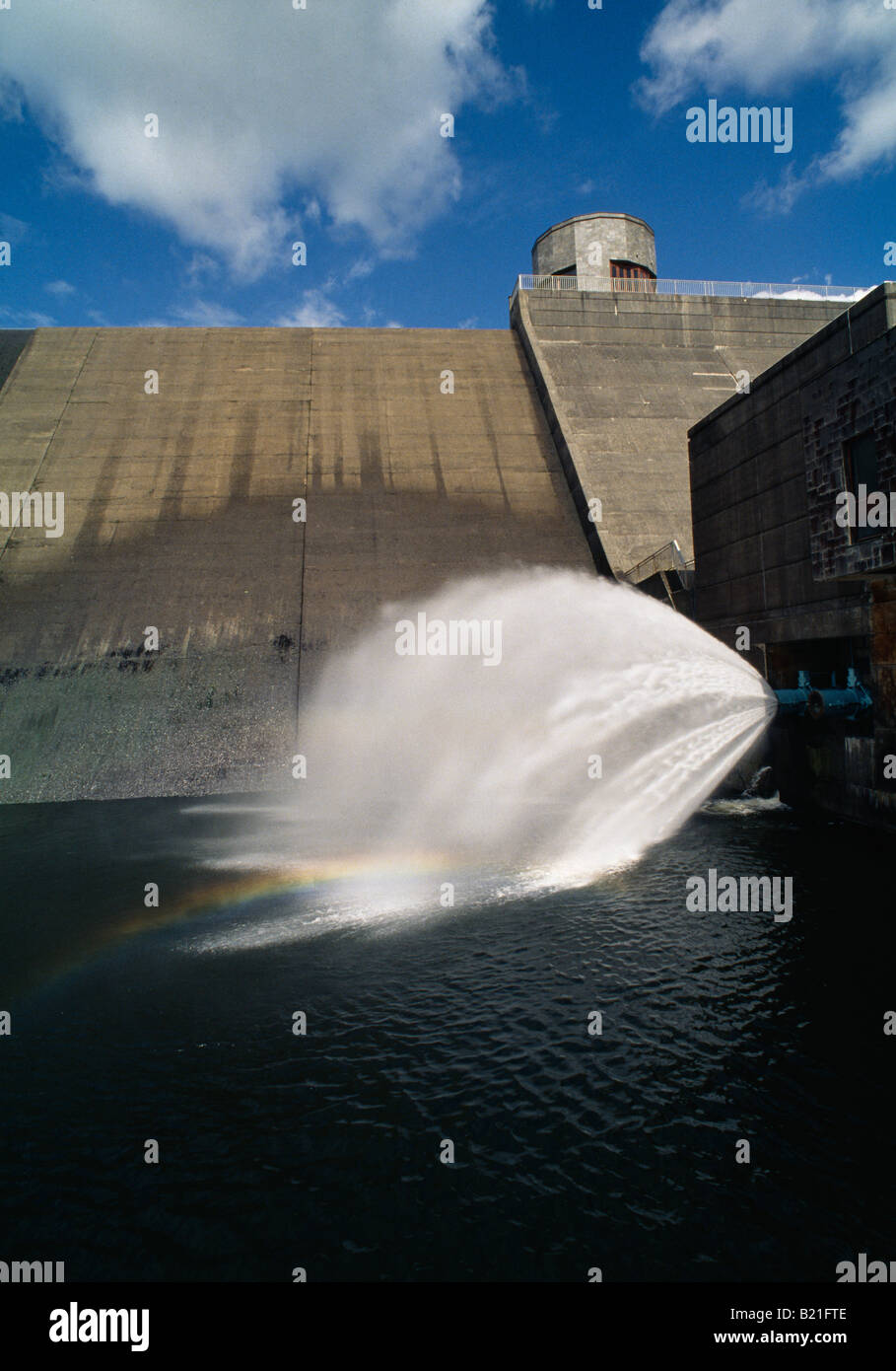 OUTFLOW AT BASE OF DAM WALES UK Stock Photo - Alamy