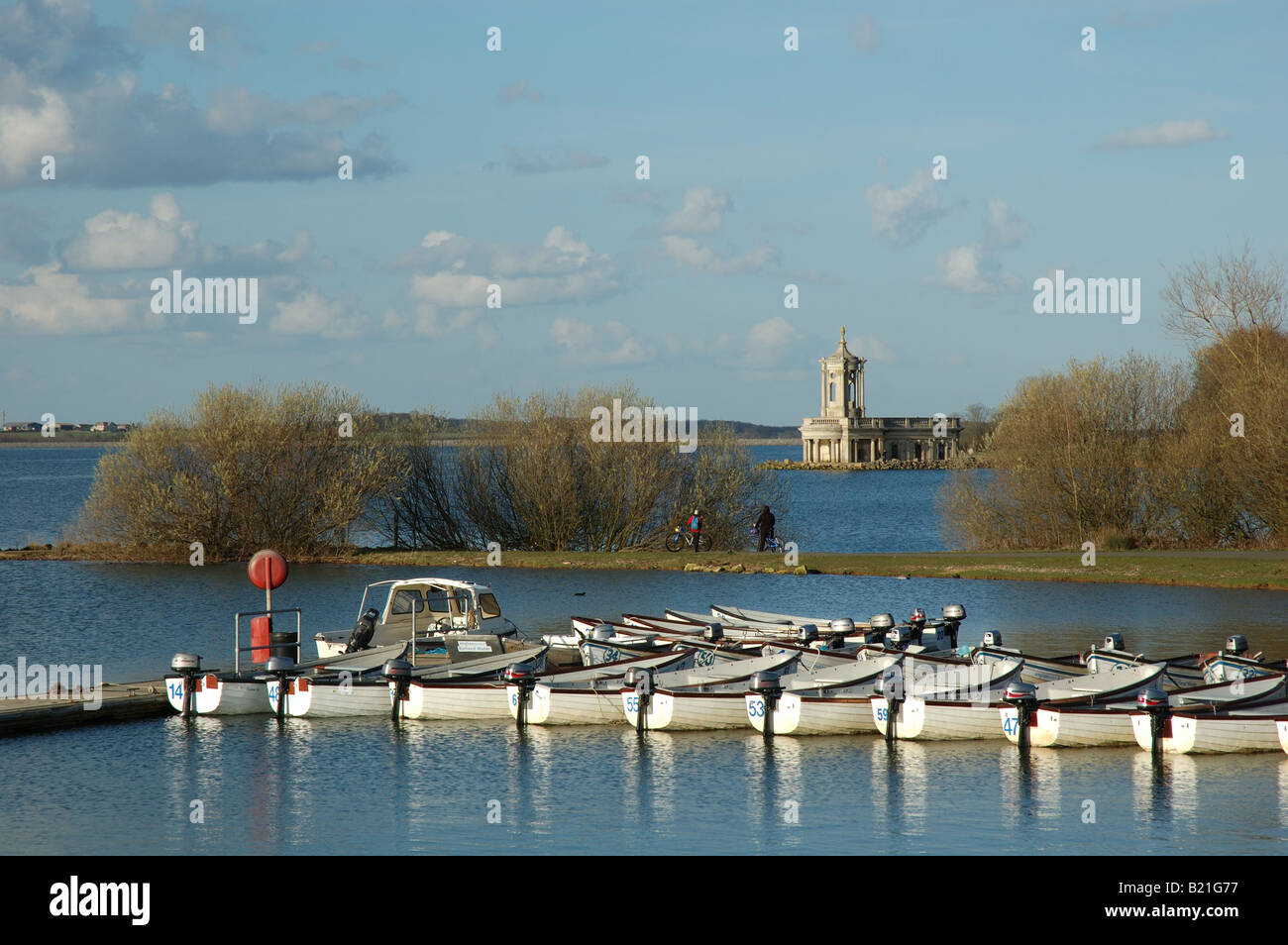 row of fishing boats for hire at Normanton, Rutland Water, England, UK ...