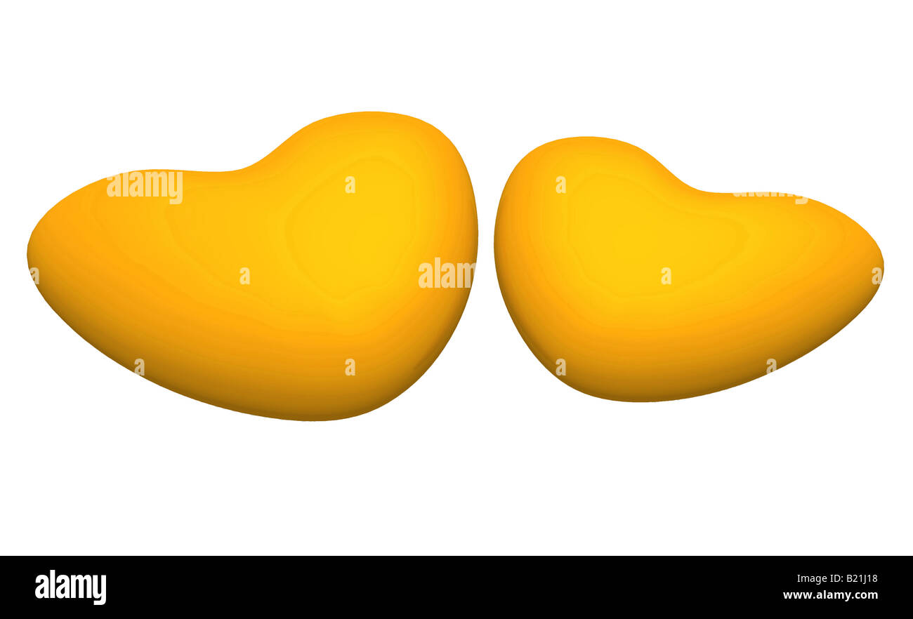 Two yellow hearts isolated on a white background 3D Stock Photo - Alamy