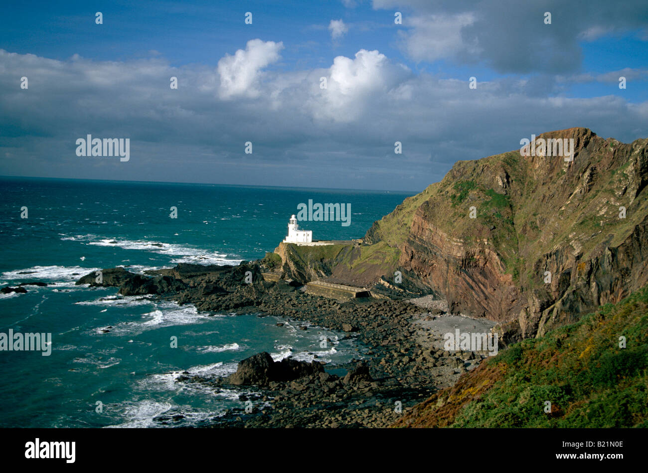 Lighthouse Hartland Point Devon England Stock Photo - Alamy