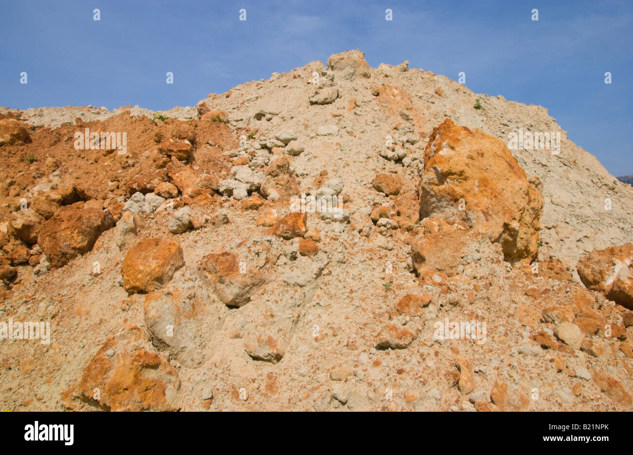Pile of subsoil and rubble at construction site near Malia on the Greek ...