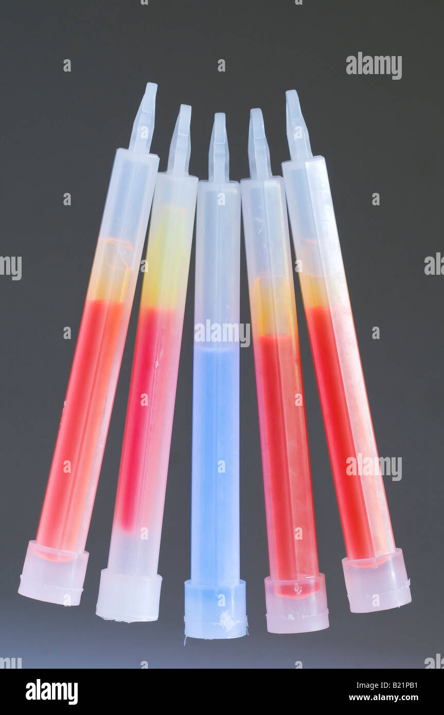 Five red chemical safety lightsticks Stock Photo - Alamy