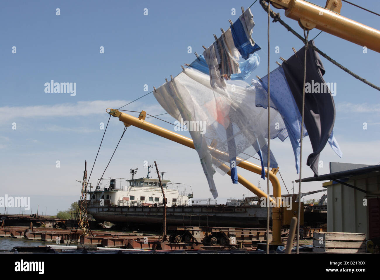 Old shipyard in Sulina, Romania. Sulina is small town with port and ...