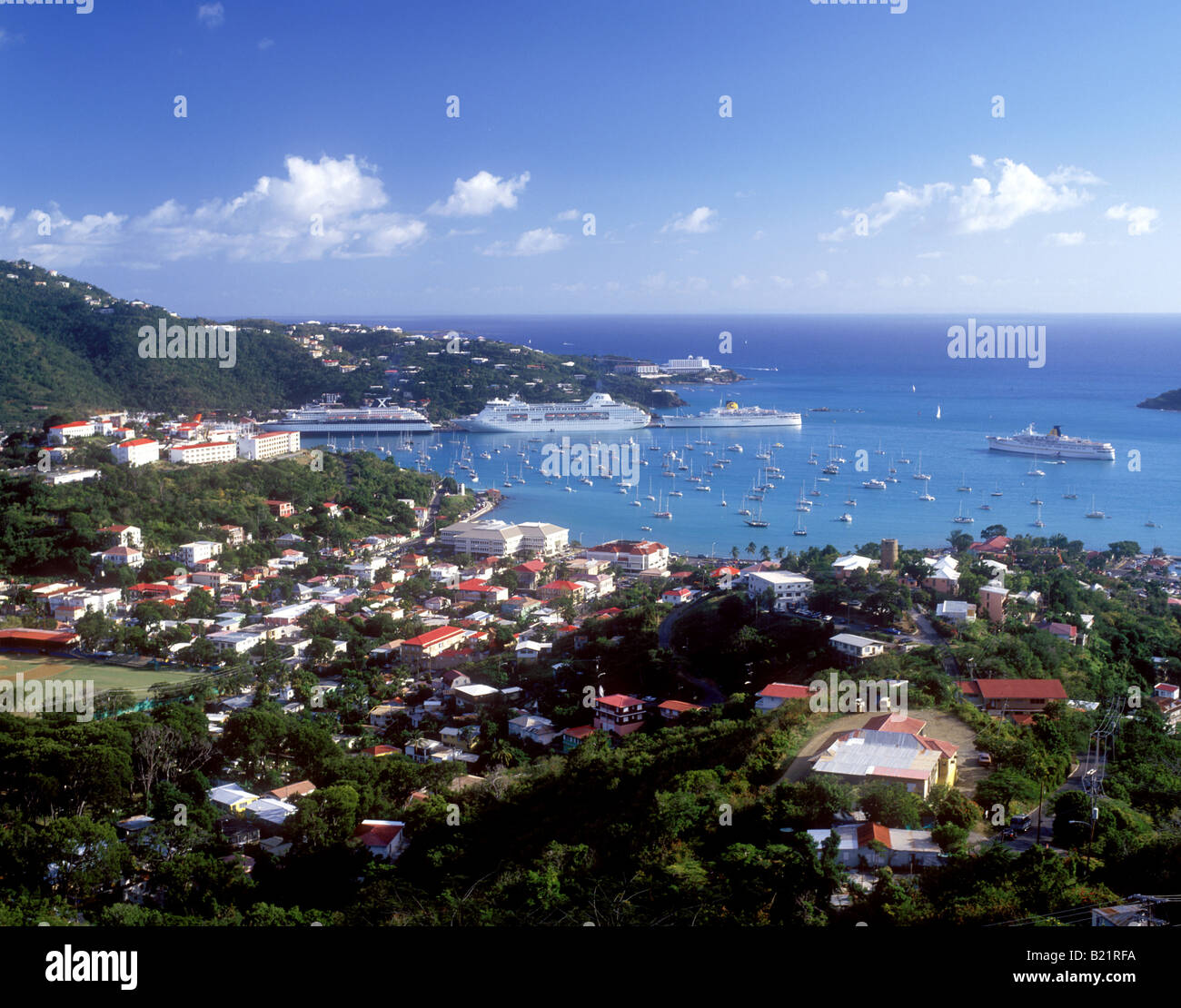 St Thomas - View over the town and harbour of Charlotte Amalie Stock ...