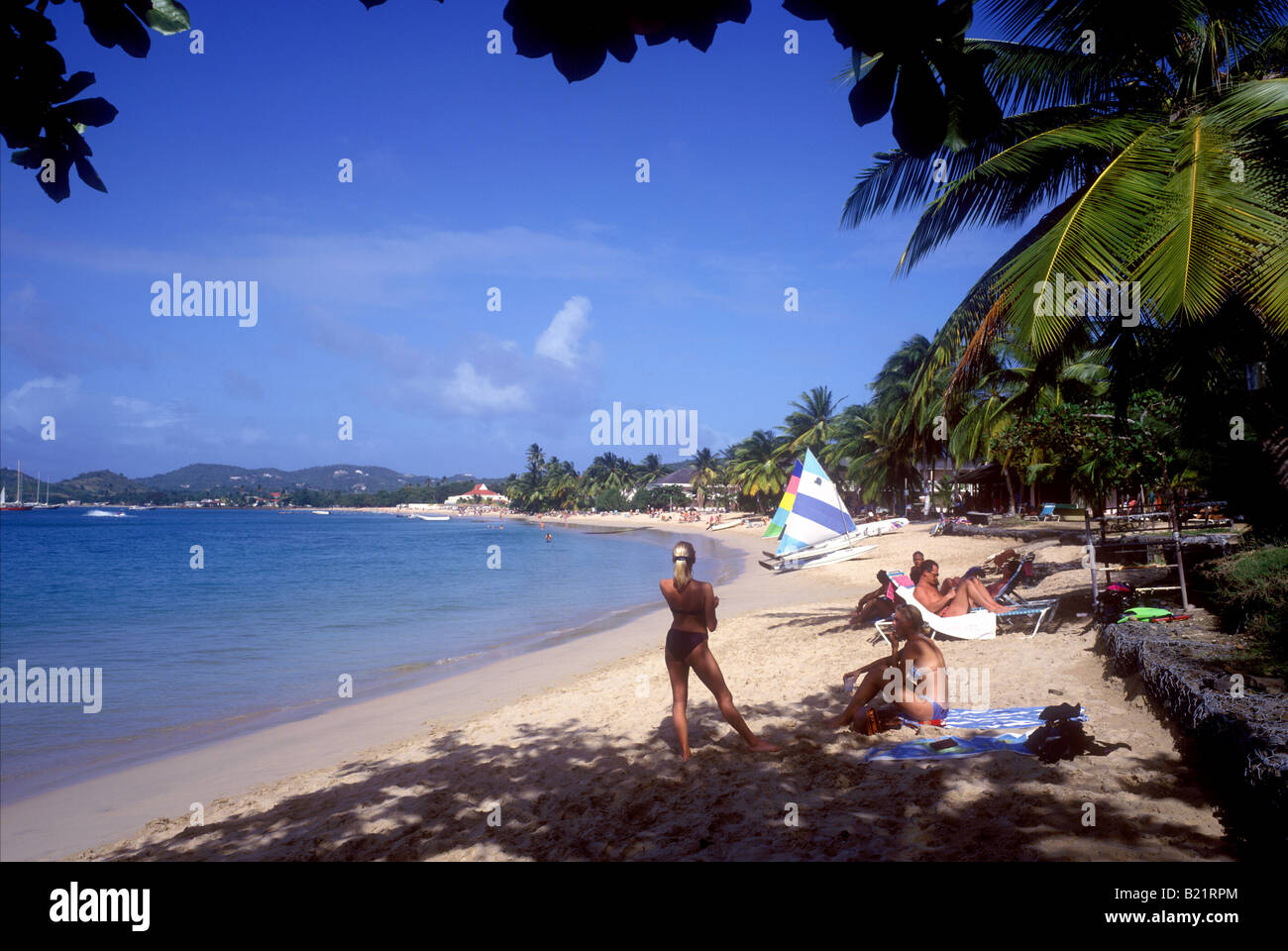 Reduit Bay - Beautiful tropical beach on St Lucia Stock Photo - Alamy