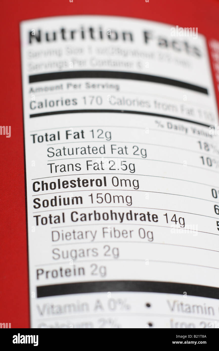 nutrition facts label focused on the word cholesterol Stock Photo - Alamy