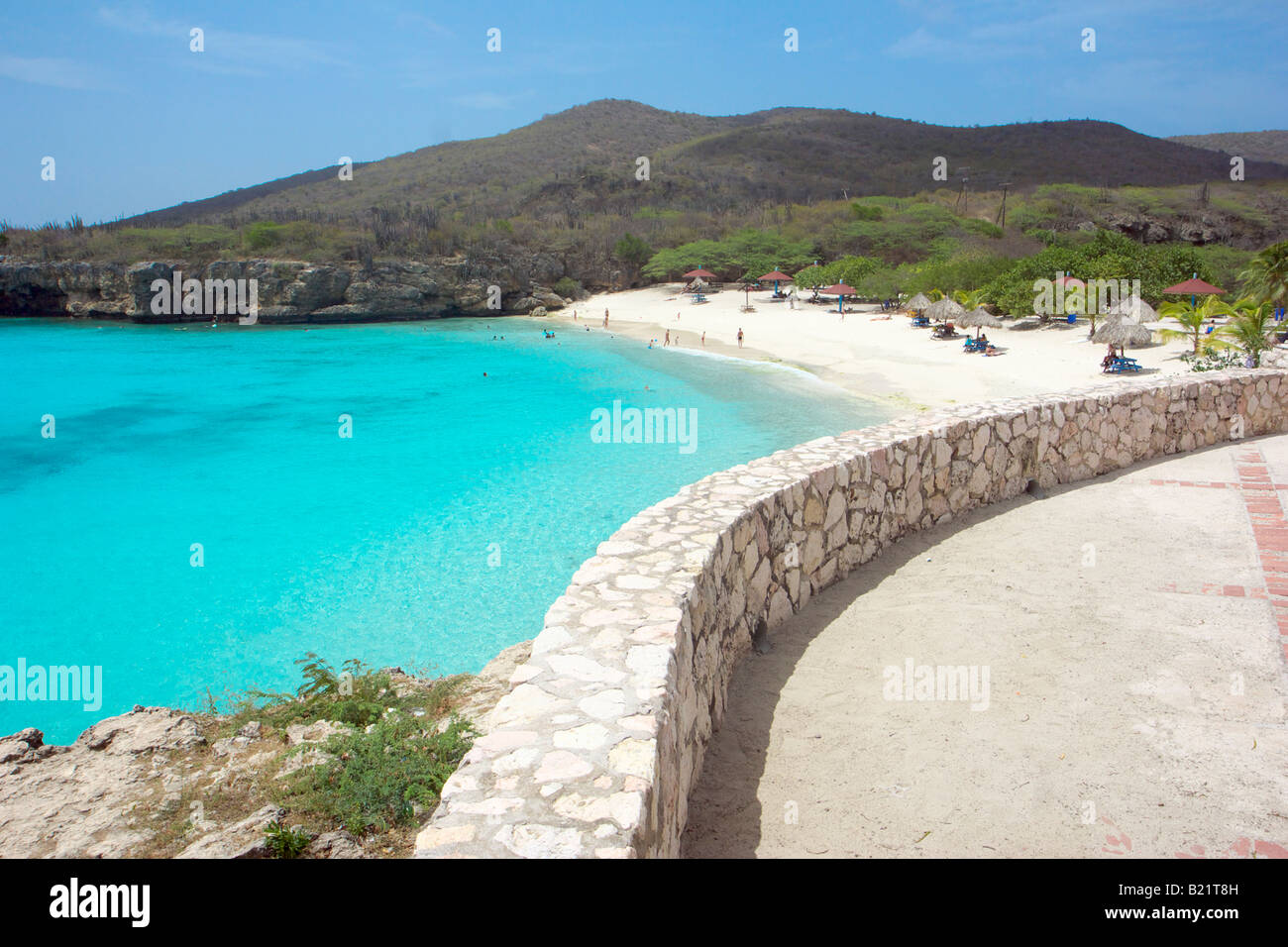 Beach scene of Knip beach bay on the tropical island of Curacao Stock ...