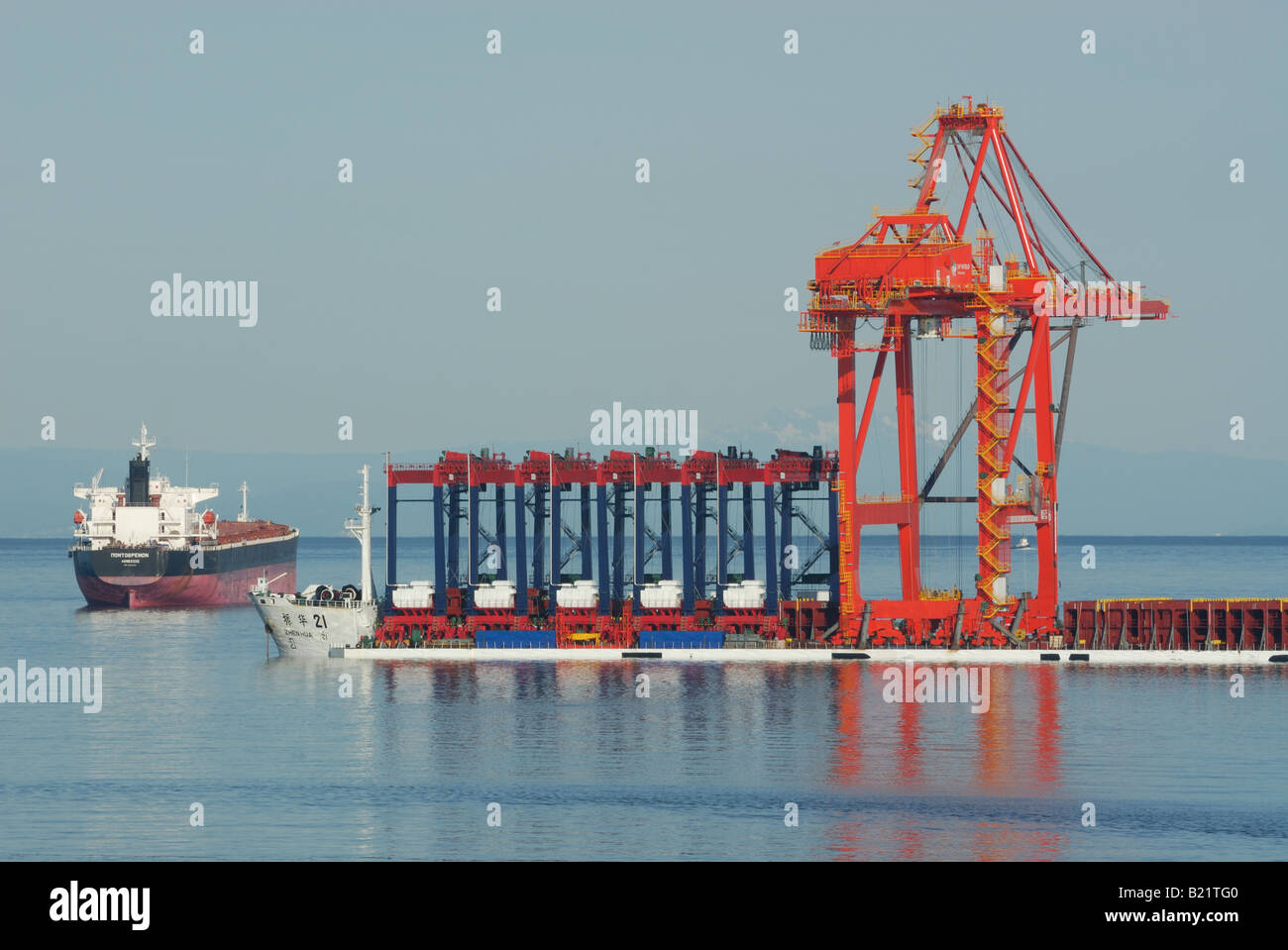 Anchoured ZPMC Freighter Waiting carrying One of the World's largest ...