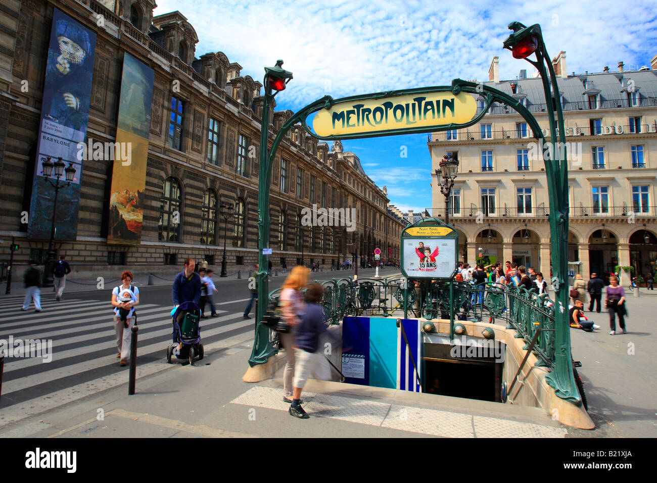 The metropolitain "Metro" at the Louvre museum in Paris France Stock ...