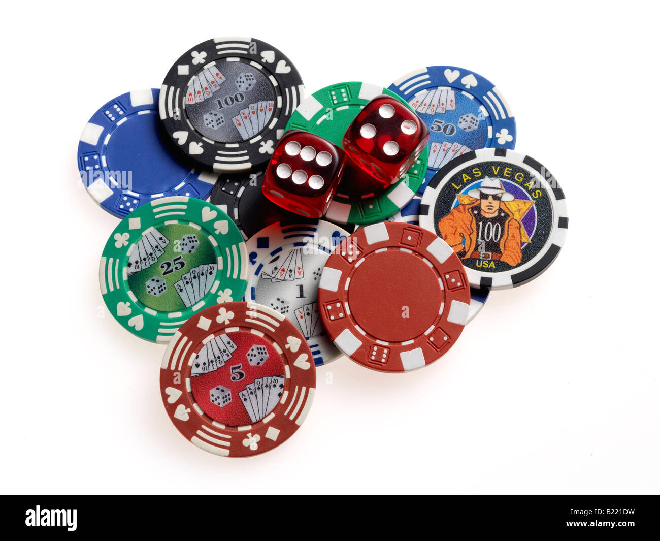 Group of Poker Chips & Dice Stock Photo - Alamy