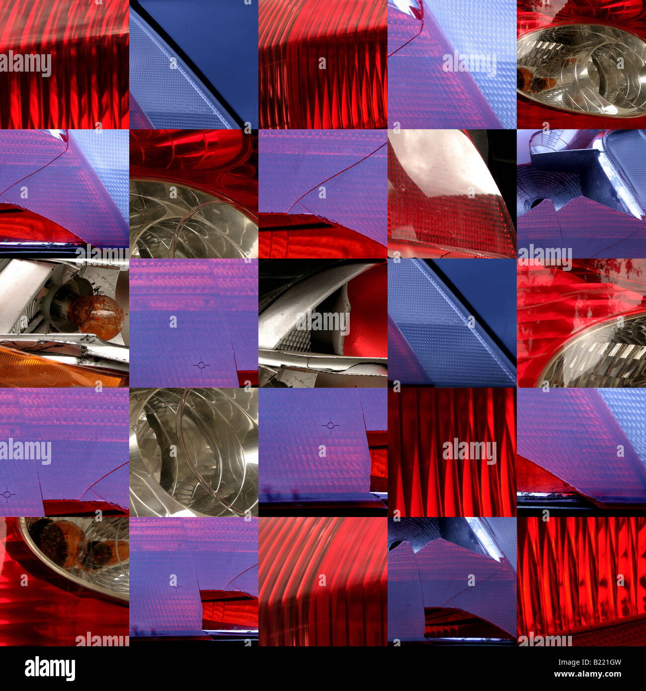 Broken car lamps after accident, photos mix Stock Photo - Alamy