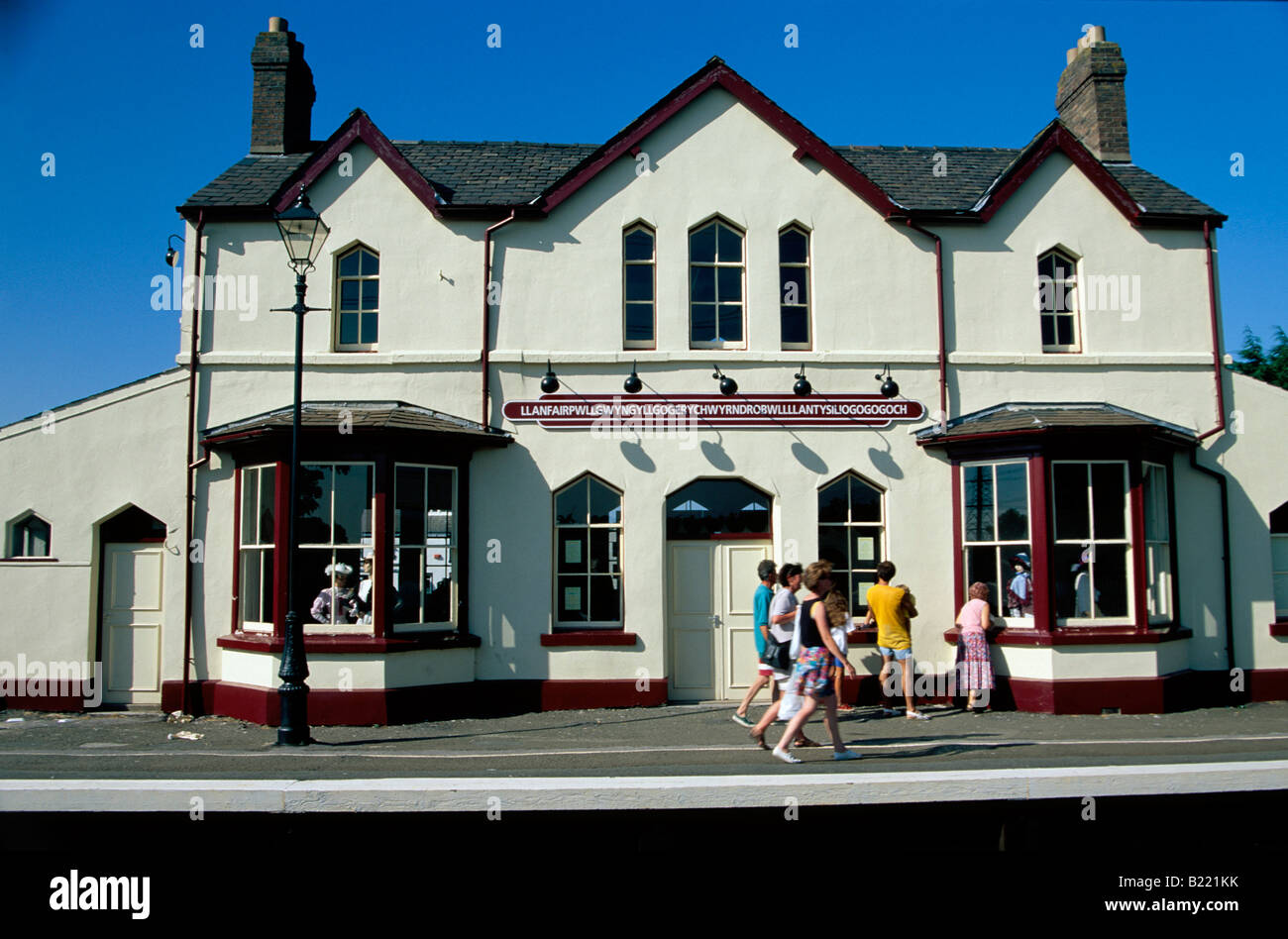 Place name sign Railway Station Llanfair Anglesey Wales Great Britain ...