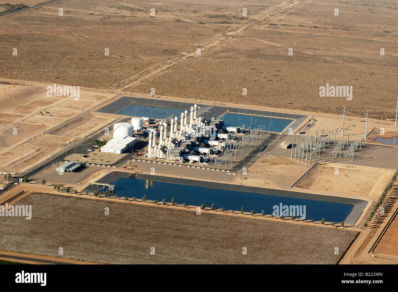 Aerial view of a gas fired power plant located iin the Arizona desert ...