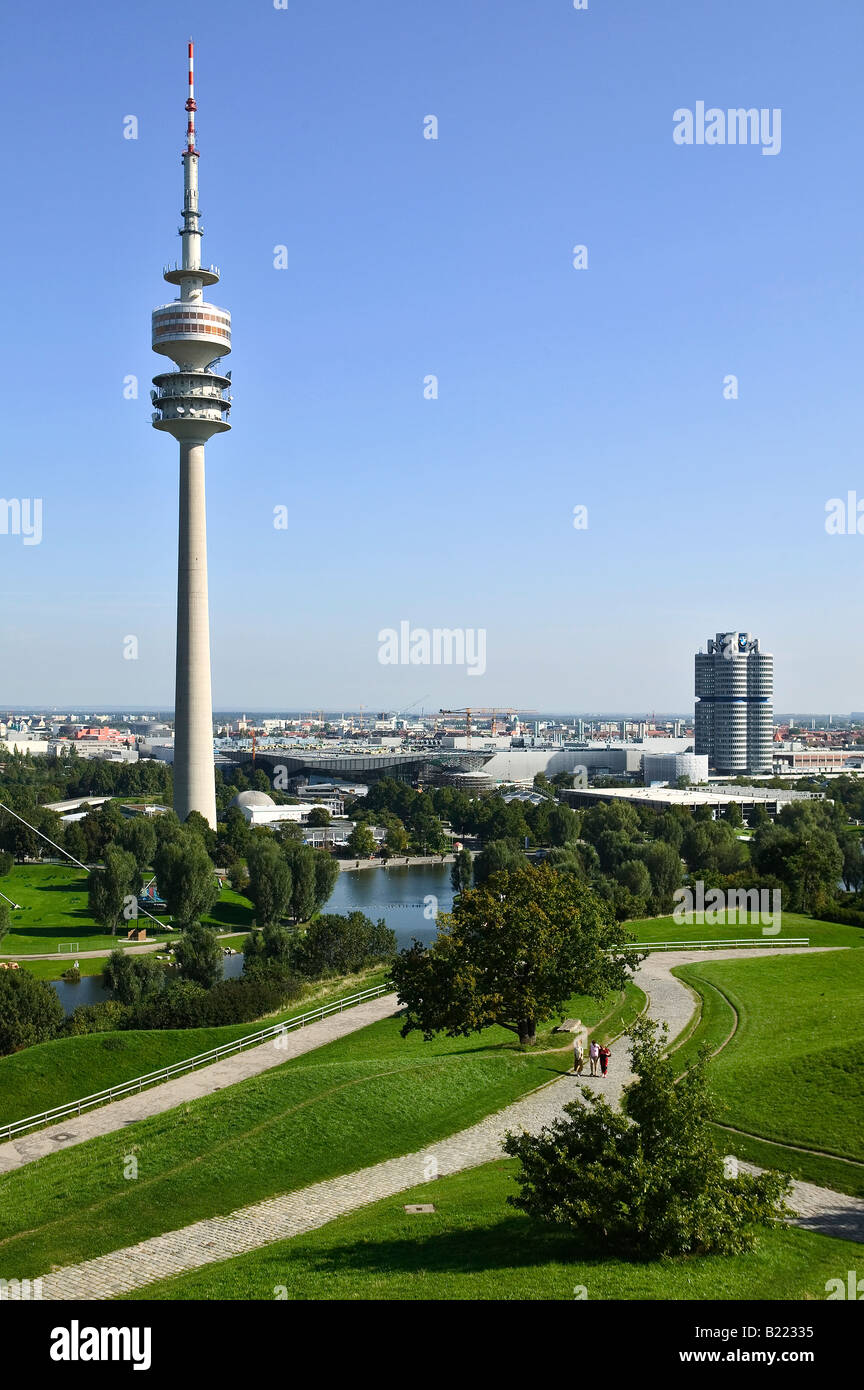 Olympic Park sight tower in Munich Germany Europe Bavaria Stock Photo ...