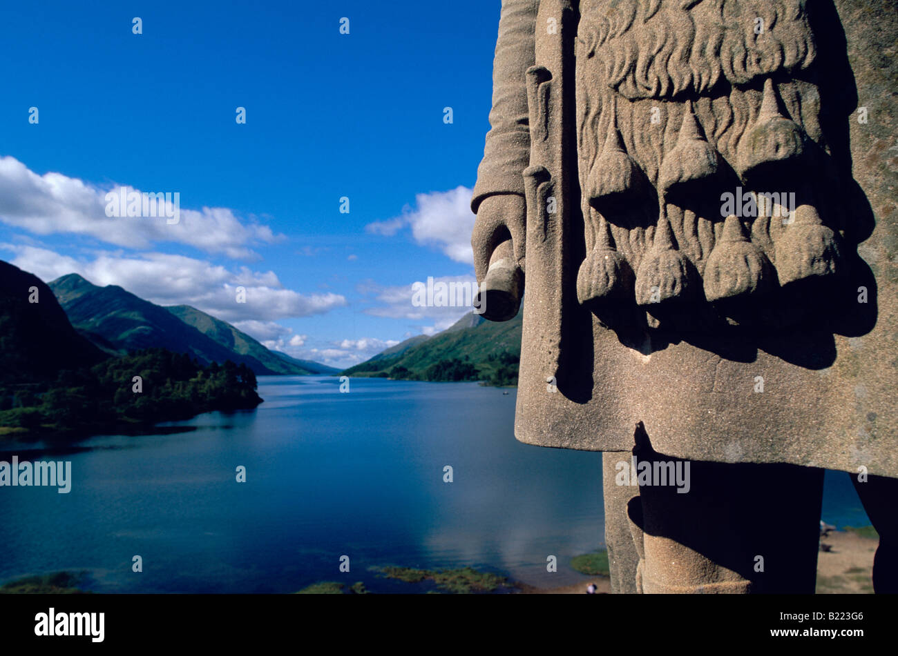 Glenfinnan Monument Detail with view on lake Invernesshire Scotland GB ...