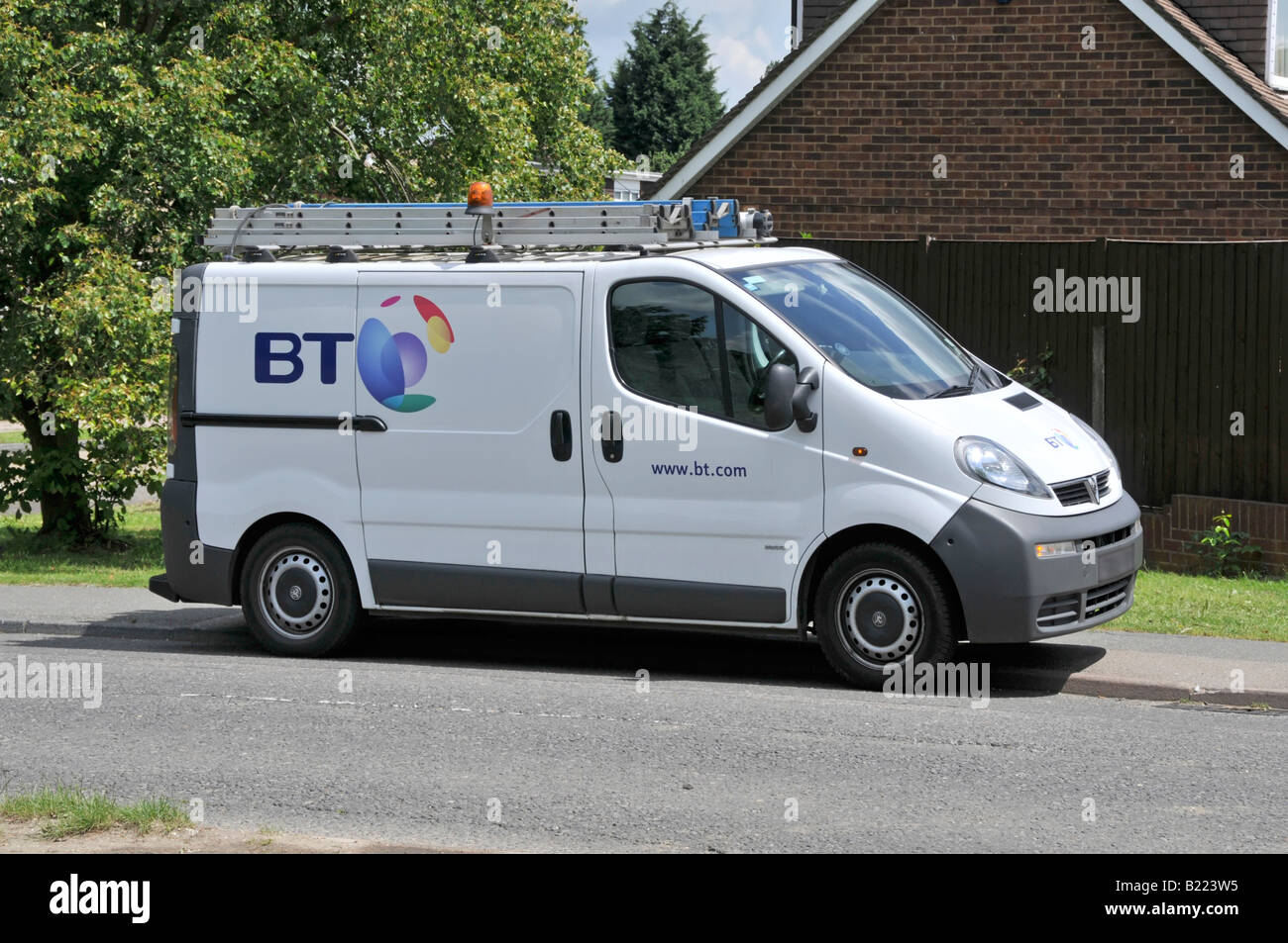 BT telephone engineers van parked on pavement Stock Photo - Alamy