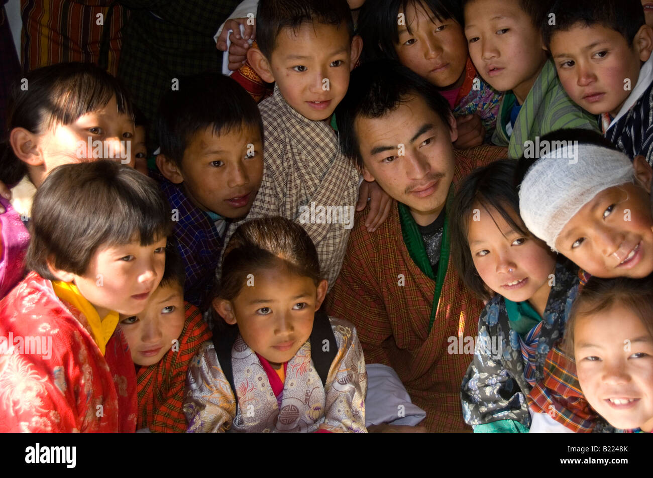 Students with teacher pose in classroom at the Haa Katsho Lower ...