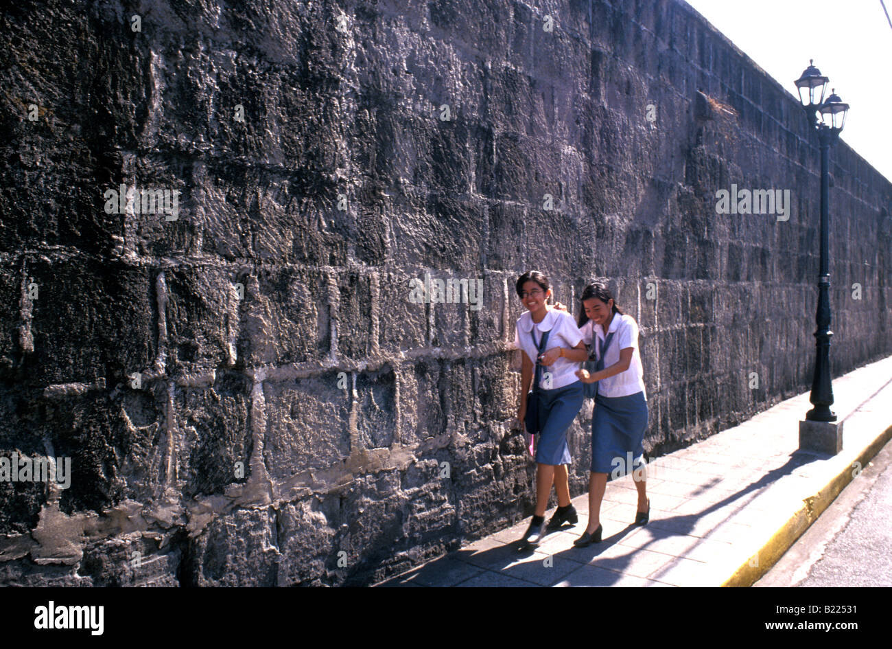 school girls along southwestern wall intramuros manila philippines ...