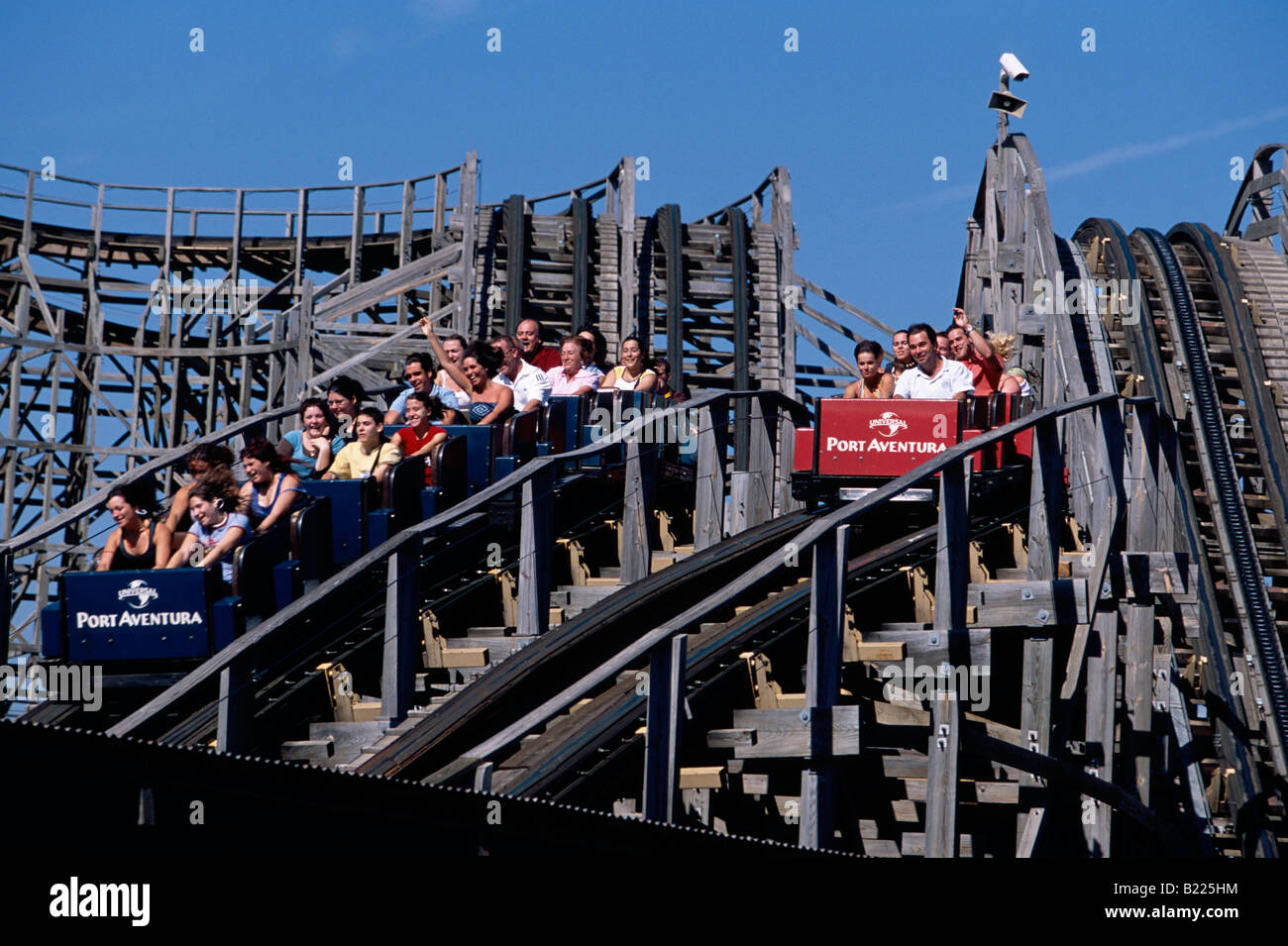 People enjoying roller coaster Stampida PortAventura Theme Park Salou ...