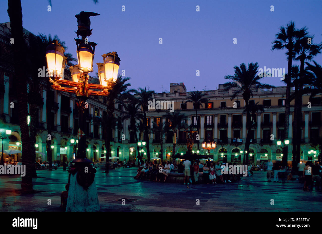 People on Placa Reial at late night Barcelona Catalonia Spain Stock ...