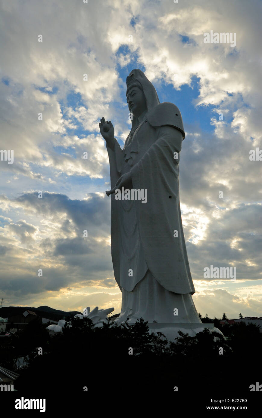 Gigantic Buddhist statue of the bodhisattva Dai Kannon at sunset Sendai ...