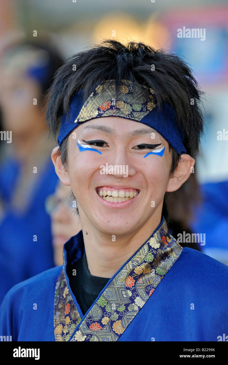 Japanese dancer with headband and painted face at Michinoku YOSAKOI ...