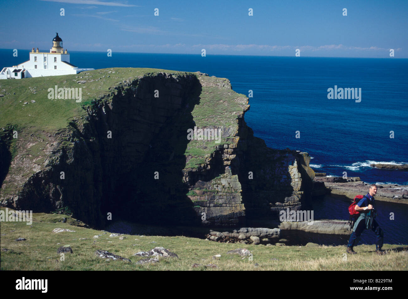 Hiker Point of Stoer Lighthouse Sutherland Highlands Scotland GB Stock ...